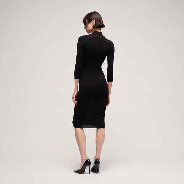Gucci Fine Rib Knit Wool Dress With Horsebit