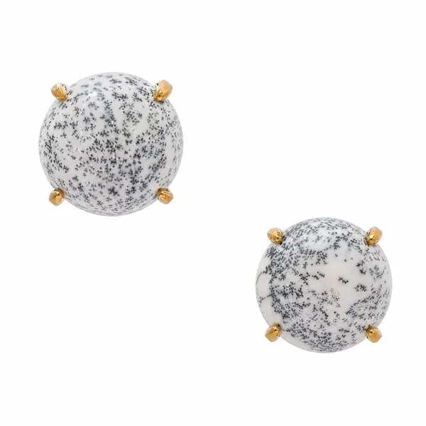 HEATHER HAWKINS Radiate Oversized Gemstone Stud Earrings Fifteen Millimeters Gold Vermeil Dendritic Opal - White
