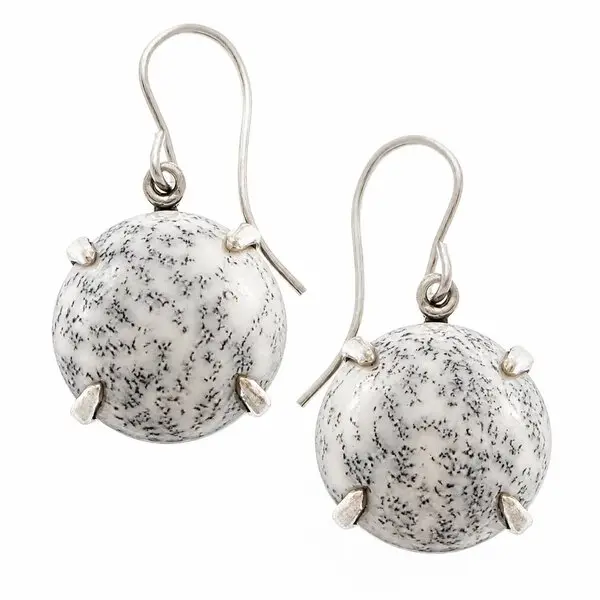 HEATHER HAWKINS Radiate Gemstone Drop Earrings Fifteen Millimeters Sterling Silver Dendritic Opal - White