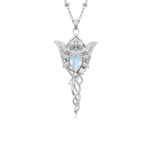 AZURA JEWELRY NEW YORK Evenfall Star Moonstone Necklace In White Gold Vermeil - Silver