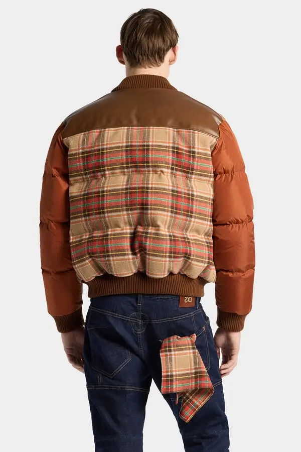 Dsquared2 Cottage Check Wool & Nylon Down Bomber Jacket
