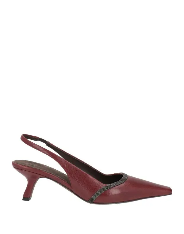 Brunello Cucinelli Leather Slingback Pumps With Embellishments - Red