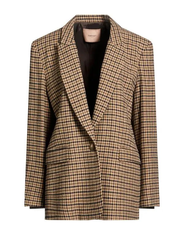 TWINSET Blazer Camel Size Wool, Polyester, Viscose, Elastane