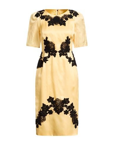 Dolce & Gabbana Silk Blend Midi Dress With Lace Appliqués - Yellow