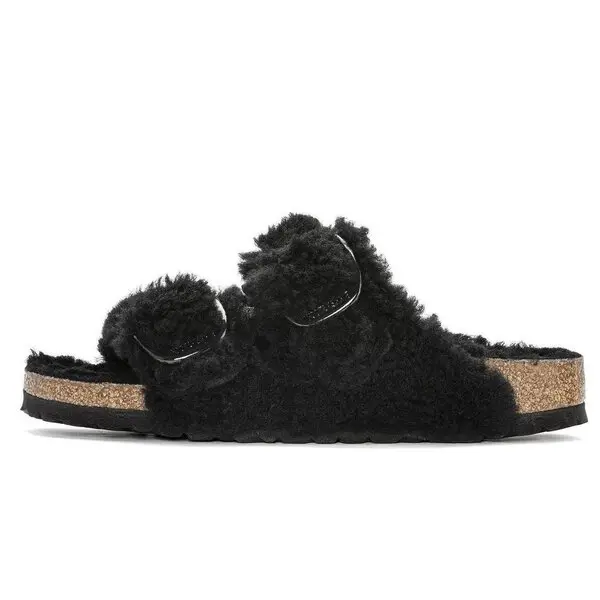 BIRKENSTOCK Arizona Big Buckle Shearling Slides - Black