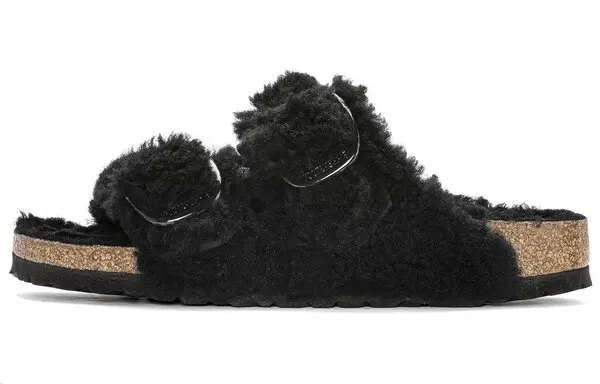 BIRKENSTOCK Arizona Big Buckle Shearling Slides - Black
