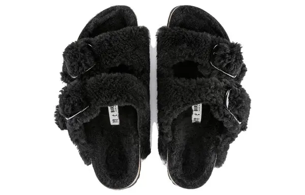 BIRKENSTOCK Arizona Big Buckle Shearling Slides - Black