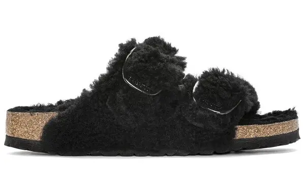 BIRKENSTOCK Arizona Big Buckle Shearling Slides - Black