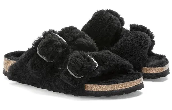 BIRKENSTOCK Arizona Big Buckle Shearling Slides - Black