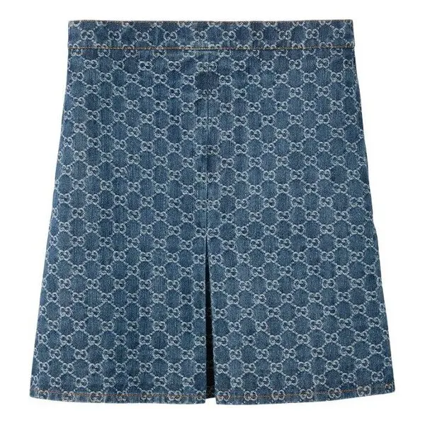 Gucci Gg Jacquard Flared Denim Skirt - Denim Blue