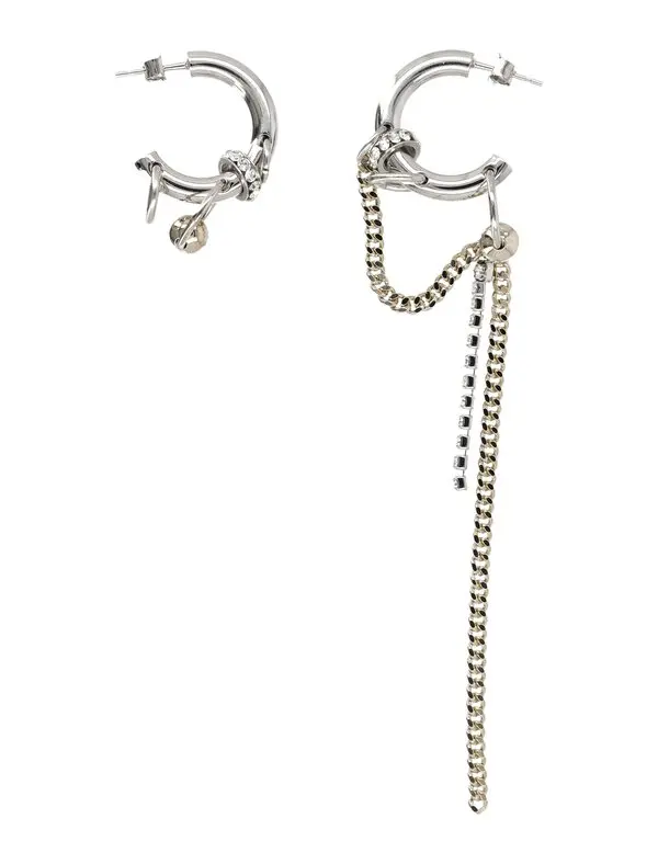 JUSTINE CLENQUET Mismatched Hoop Earrings With Rhinestone And Knotted Chains
