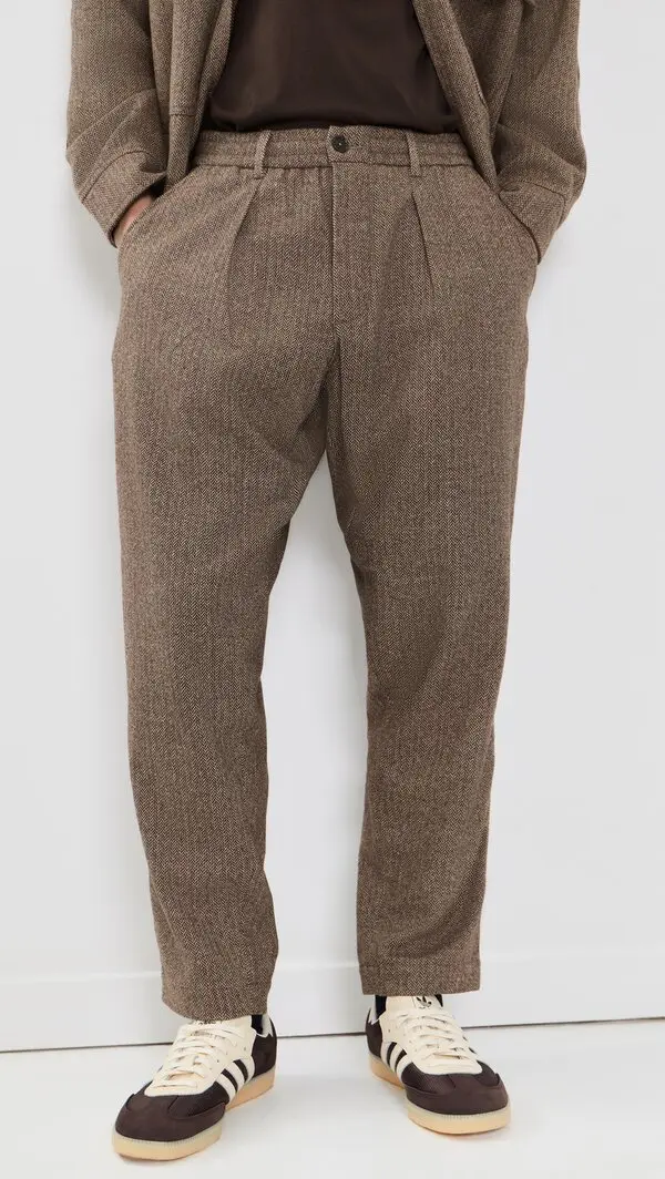 Universal Works Wool Herringbone Pleated Track Pants