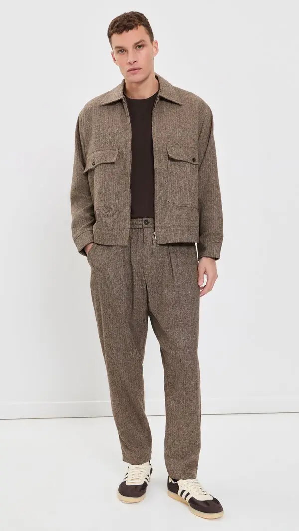 Universal Works Wool Herringbone Pleated Track Pants