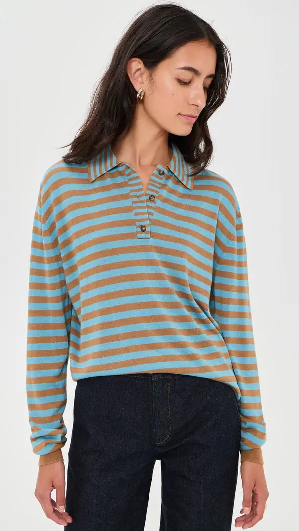 LA LIGNE Striped Ben Polo Sweater