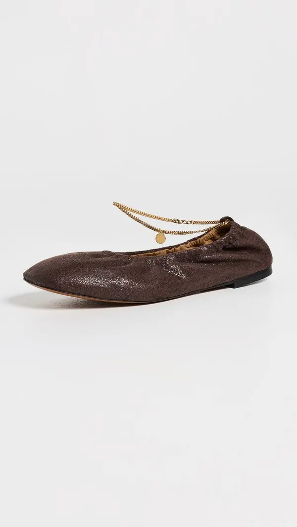 Stella McCartney Ballerina Shaggy Deer Faux Leather Flats With Chain Detail