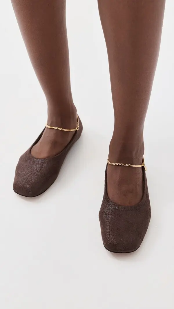 Stella McCartney Ballerina Shaggy Deer Faux Leather Flats With Chain Detail