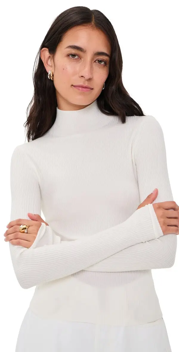 Alice + Olivia Roberta Ribbed Turtleneck Top - Soft White