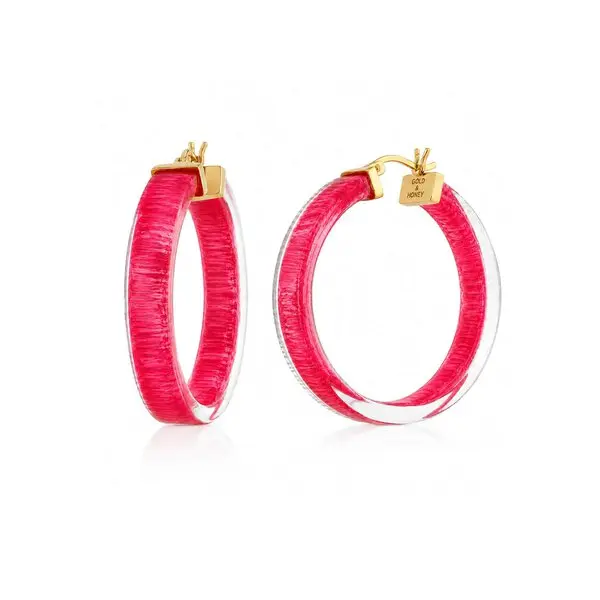GOLD & HONEY Flat Illusion Diamond Cut Lucite Hoop Earrings - Pink