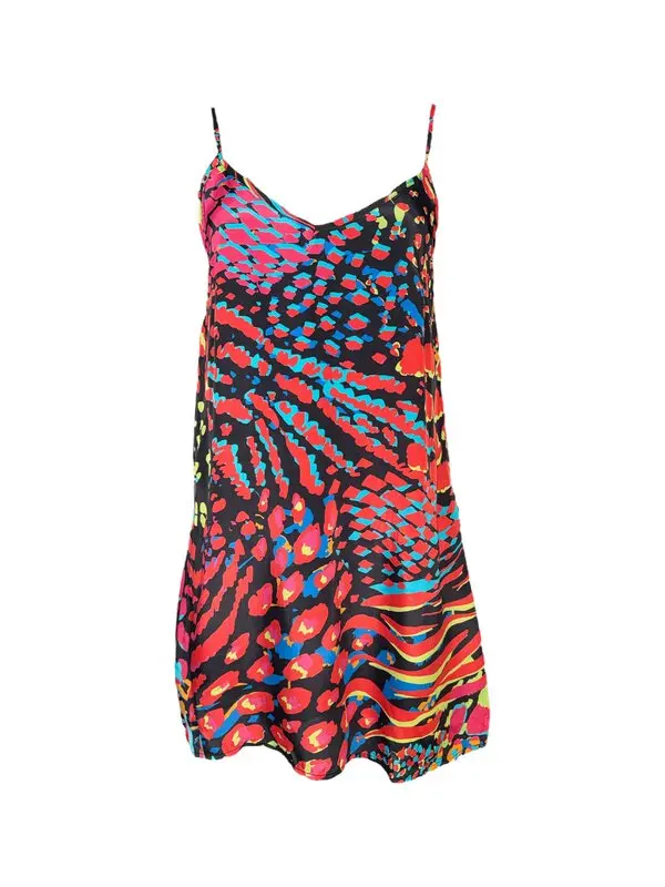 ANY OLD IRON Abstract Animal Print V-neck Spaghetti Strap Mini Dress