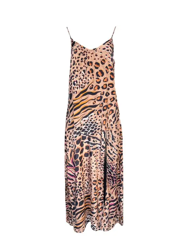 ANY OLD IRON Animal Print Maxi Dress With Slit - Orange/pink