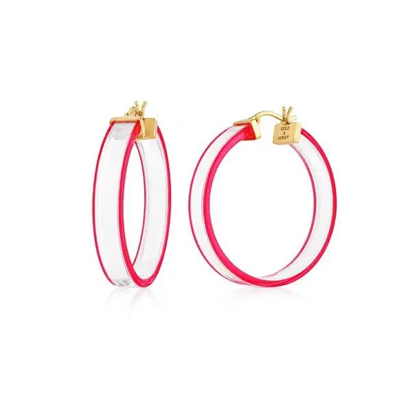 GOLD & HONEY Gold / Pink Flat Illusion Lucite Hoop Earrings In Clear - Gold/pink