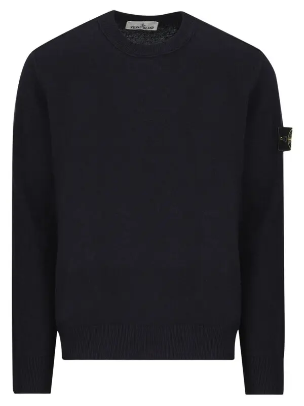 Stone Island Crew Neck Wool Sweater With Logo Patch