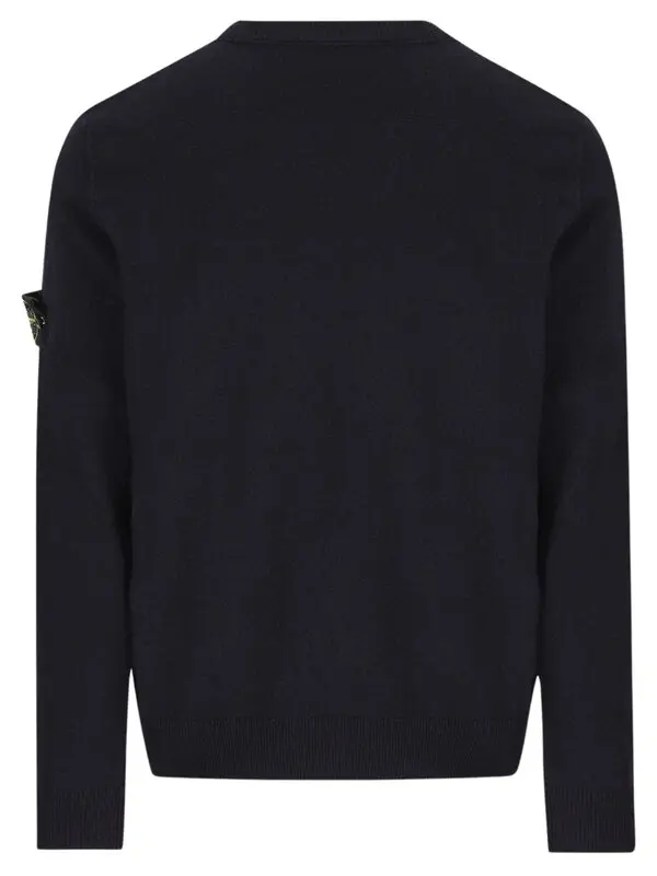 Stone Island Crew Neck Wool Sweater With Logo Patch
