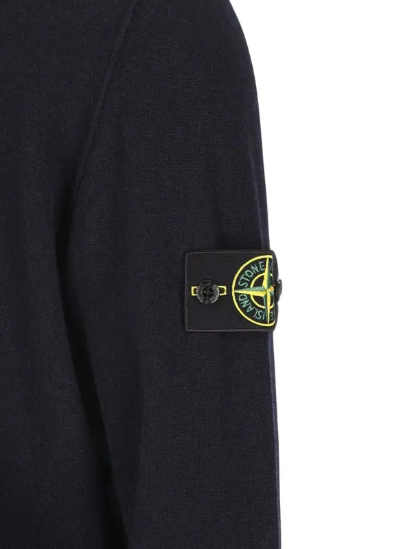 Stone Island Crew Neck Wool Sweater With Logo Patch