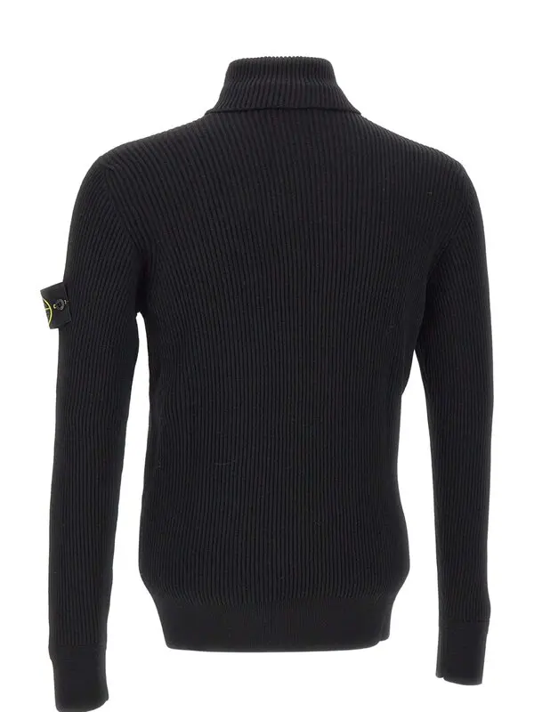 Stone Island Ribbed Wool Turtleneck Sweater - Black