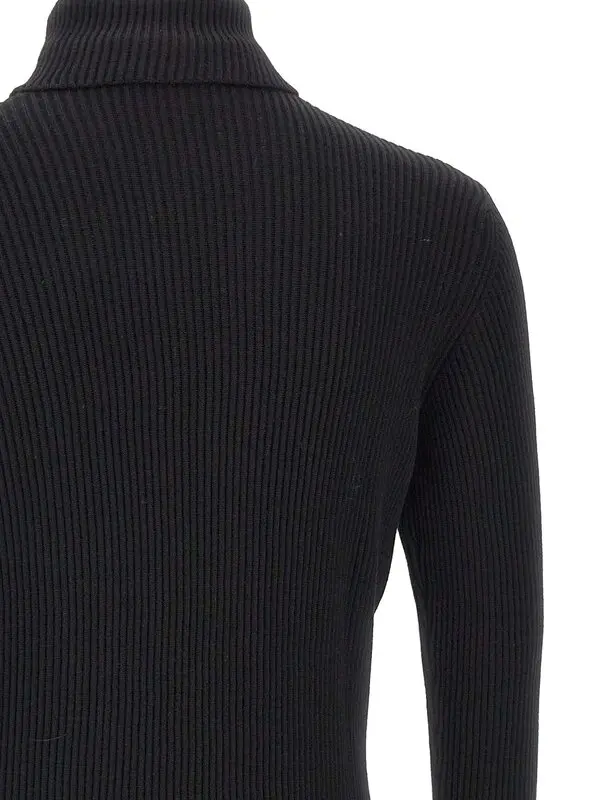 Stone Island Ribbed Wool Turtleneck Sweater - Black