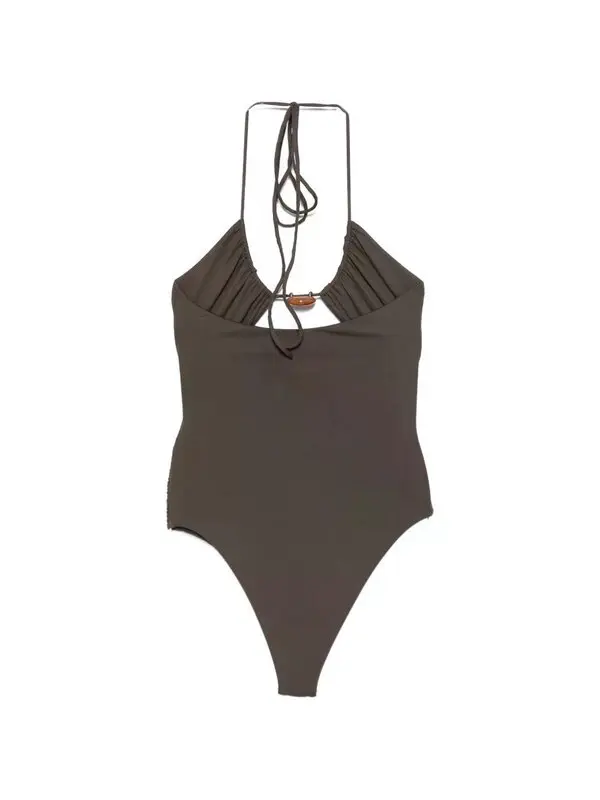 Magda Butrym Embellished Ruched Swimsuit - Brown