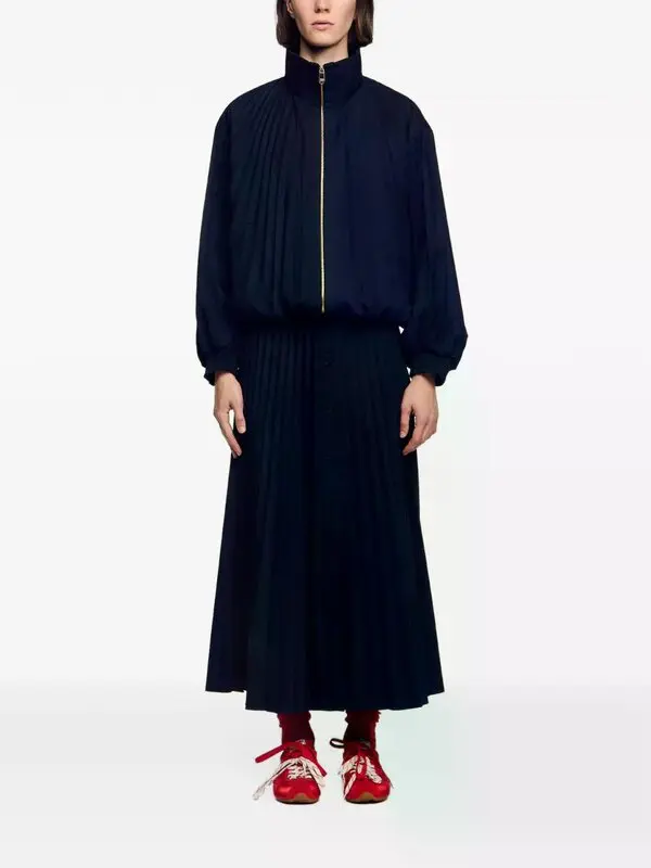 Sandro Plissé-effect Zip-up Bomber Jacket - Blue