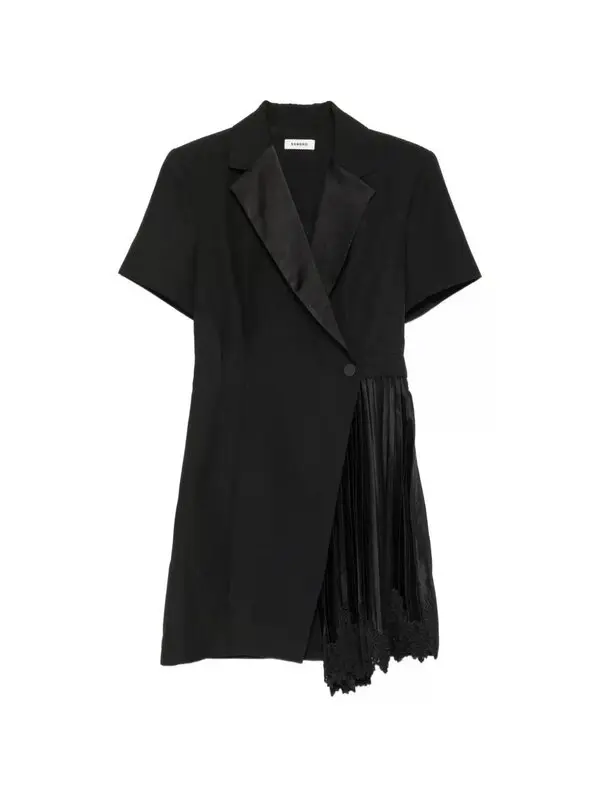 Sandro Pleated Lace-trim Mini Dress - Black
