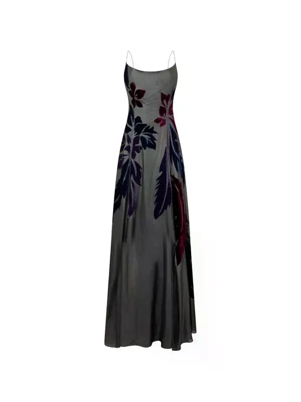 Alberta Ferretti Floral-devoré Spaghetti-strap Flared Maxi Dress - Grey