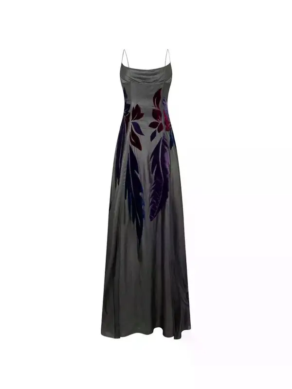Alberta Ferretti Floral-devoré Spaghetti-strap Flared Maxi Dress