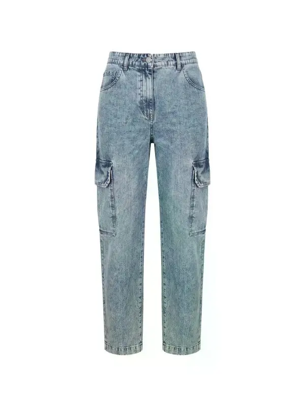 MOORER Acid Wash Cargo Pockets Straight Leg Jeans