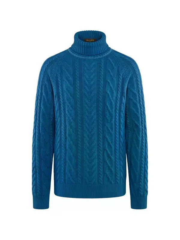 MOORER Cable-knit Roll-neck Sweater - Blue