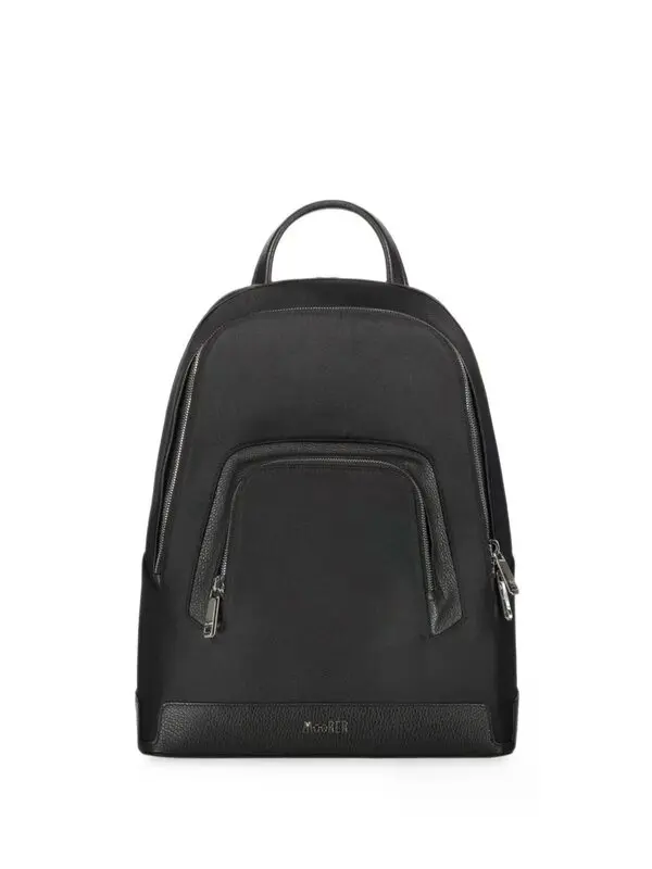 MOORER Pebbled Leather-trim Zip-around Backpack - Black