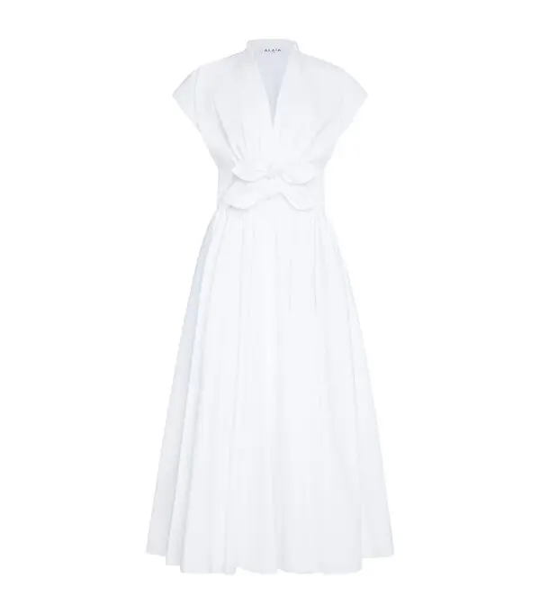Alaïa Cotton Poplin Knot Midi Dress