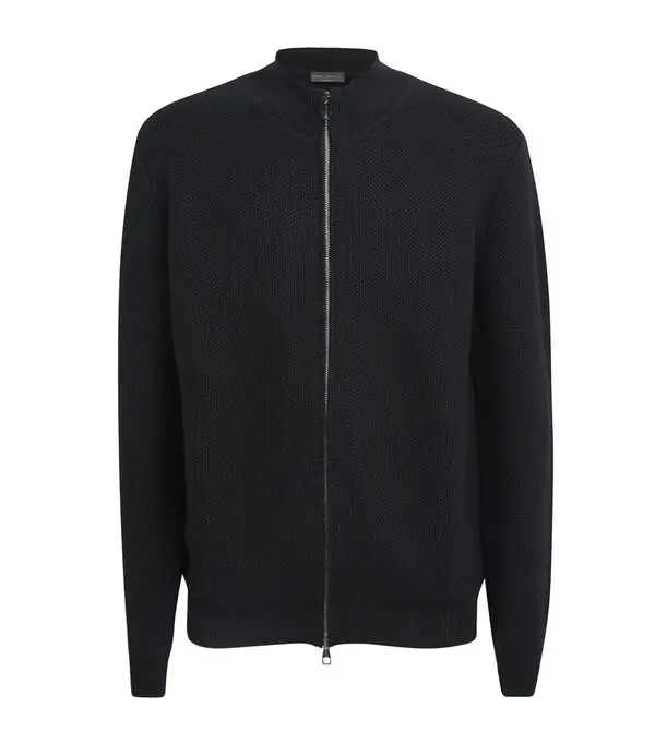 BRETT JOHNSON Virgin Wool Cable-knit Zip-up Cardigan