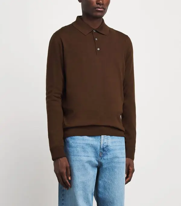 BRETT JOHNSON Virgin Wool Long-sleeve Polo Shirt