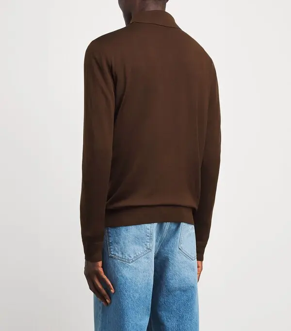 BRETT JOHNSON Virgin Wool Long-sleeve Polo Shirt