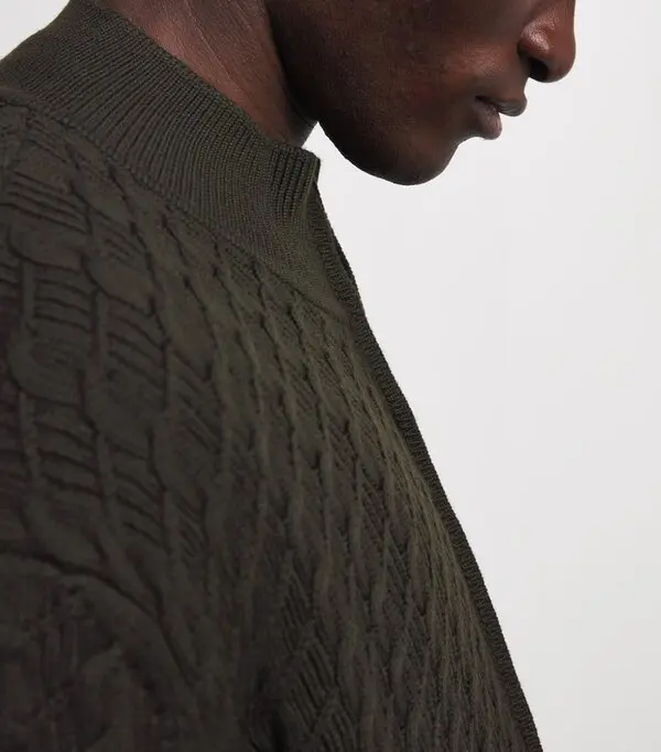 BRETT JOHNSON Virgin Wool Cable-knit Zip-up Cardigan