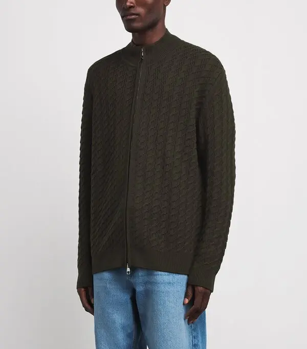 BRETT JOHNSON Virgin Wool Cable-knit Zip-up Cardigan
