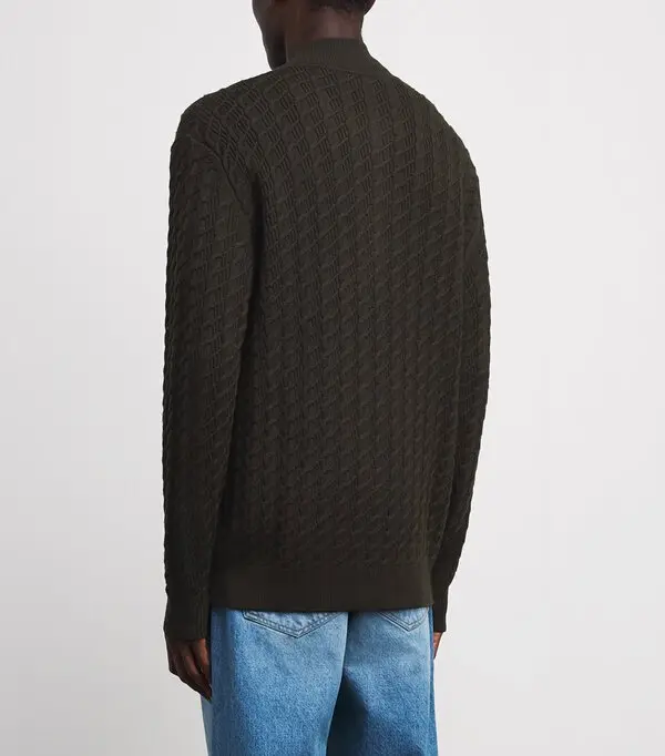 BRETT JOHNSON Virgin Wool Cable-knit Zip-up Cardigan