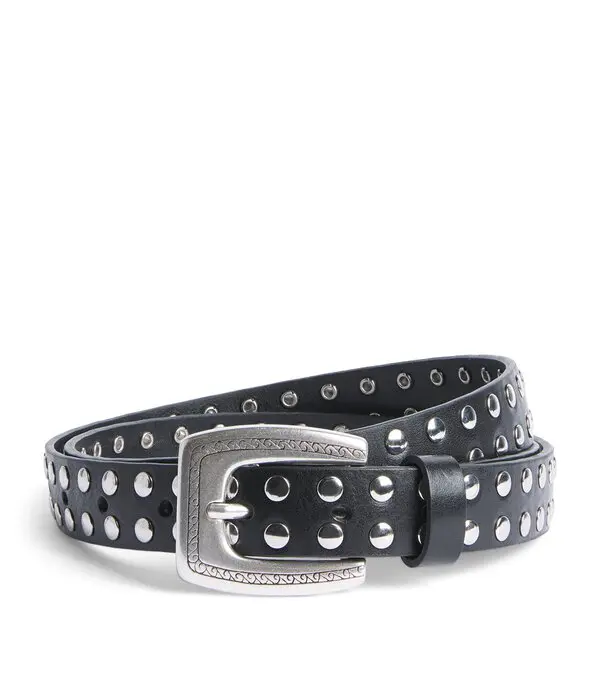 MOLEBO Studded Leather Western Belt With Engraved Buckle