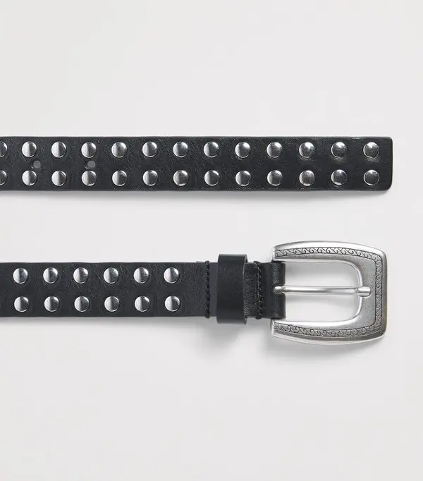 MOLEBO Studded Leather Western Belt With Engraved Buckle
