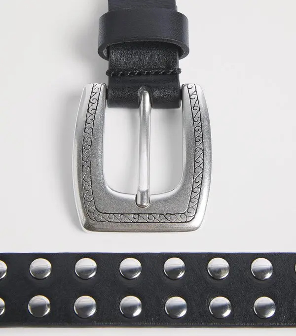 MOLEBO Studded Leather Western Belt With Engraved Buckle