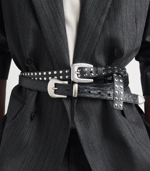 MOLEBO Studded Leather Western Belt With Engraved Buckle