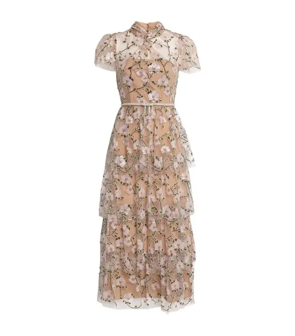 SELF-PORTRAIT Sequin-embellished Tiered Midi Dress